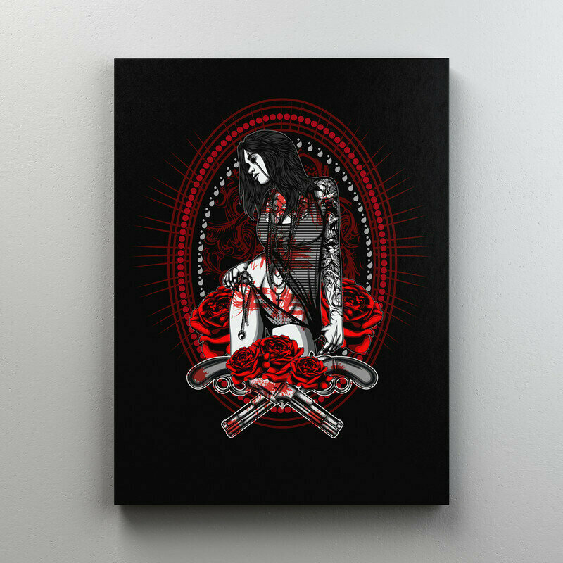 Интерьерная картина на холсте "Иллюстрация - девушка и красные розы" размер 22x30 см