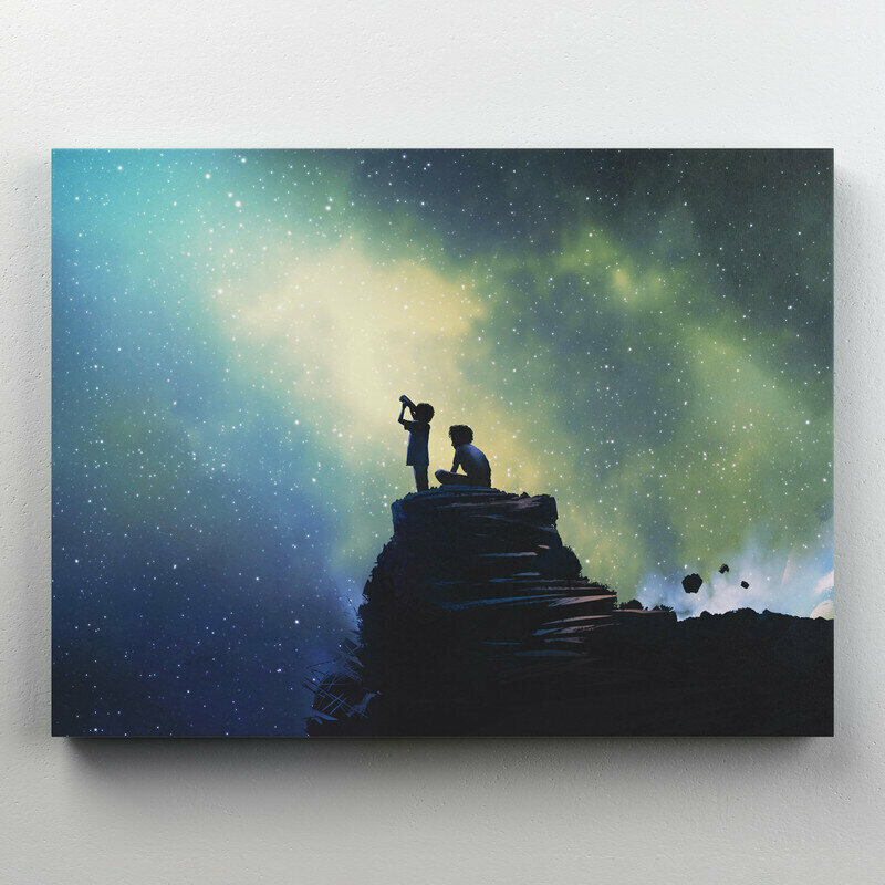 Интерьерная картина на холсте "Маленькие детки смотрят на звезды" размер 30x22 см