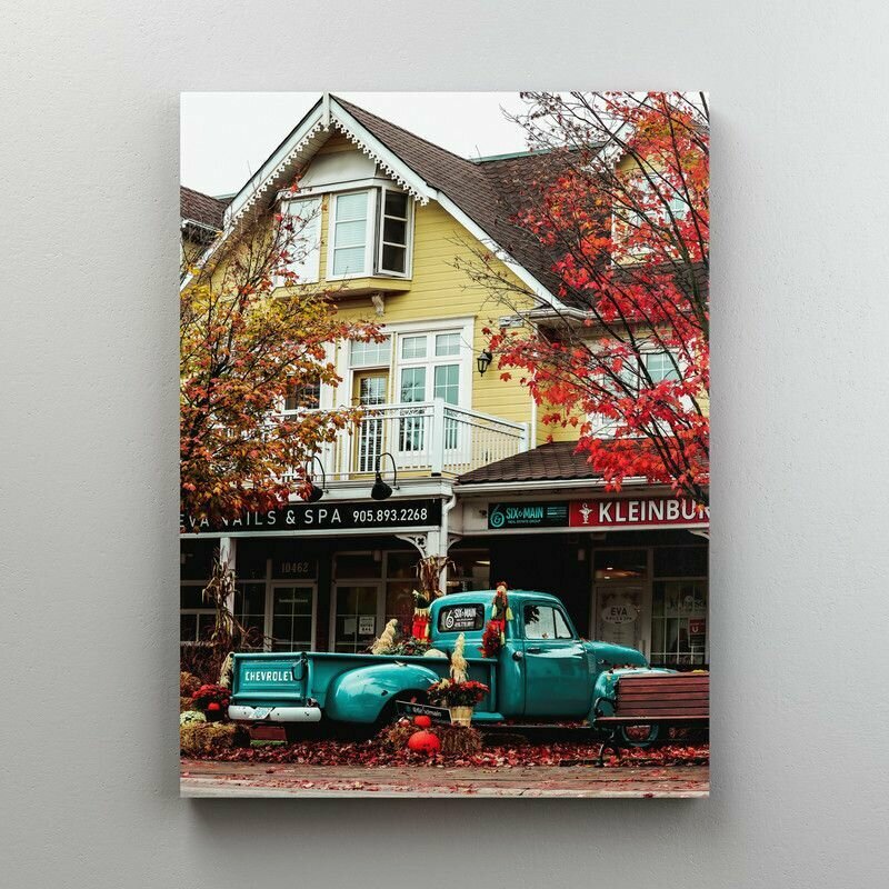 Интерьерная картина на холсте "Старый пикап на улицах Канады" размер 22x30 см