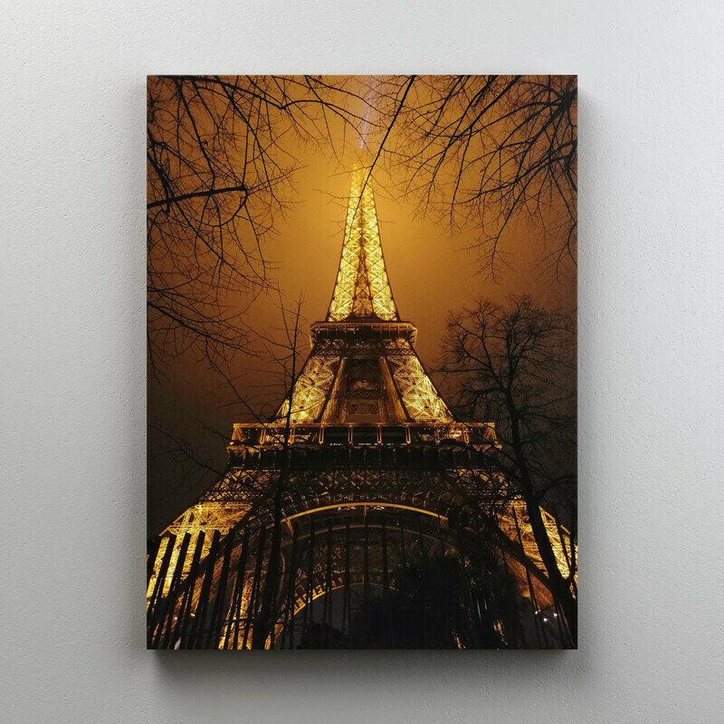 Интерьерная картина на холсте "Эйфелева башня вечером", размер 22x30 см