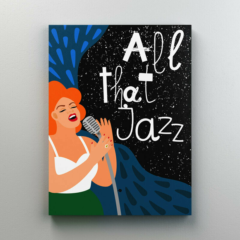 Интерьерная картина на холсте "Винтажный постер - девушка поет джаз" размер 22x30 см