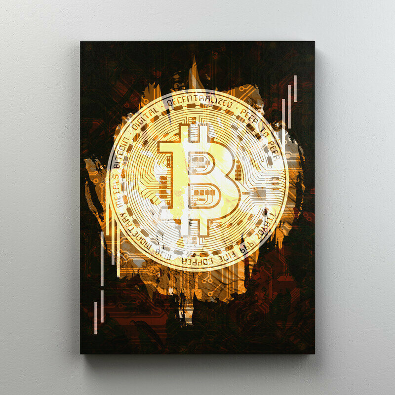 Интерьерная картина на холсте "Бизнес мотиватор - Монета Биткоина" размер 22x30 см