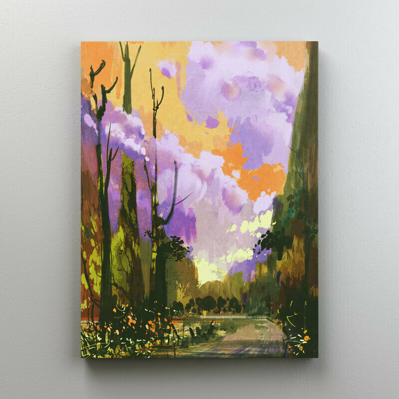 Интерьерная картина на холсте "Пейзаж фиолетовый закат" размер 45x60 см