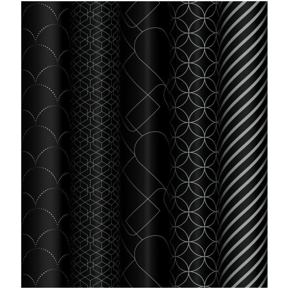 Упаковочная бумага глянц. 70*100см, MESHU "Pattern on black", 80г/м2, 1 рулон, 358115