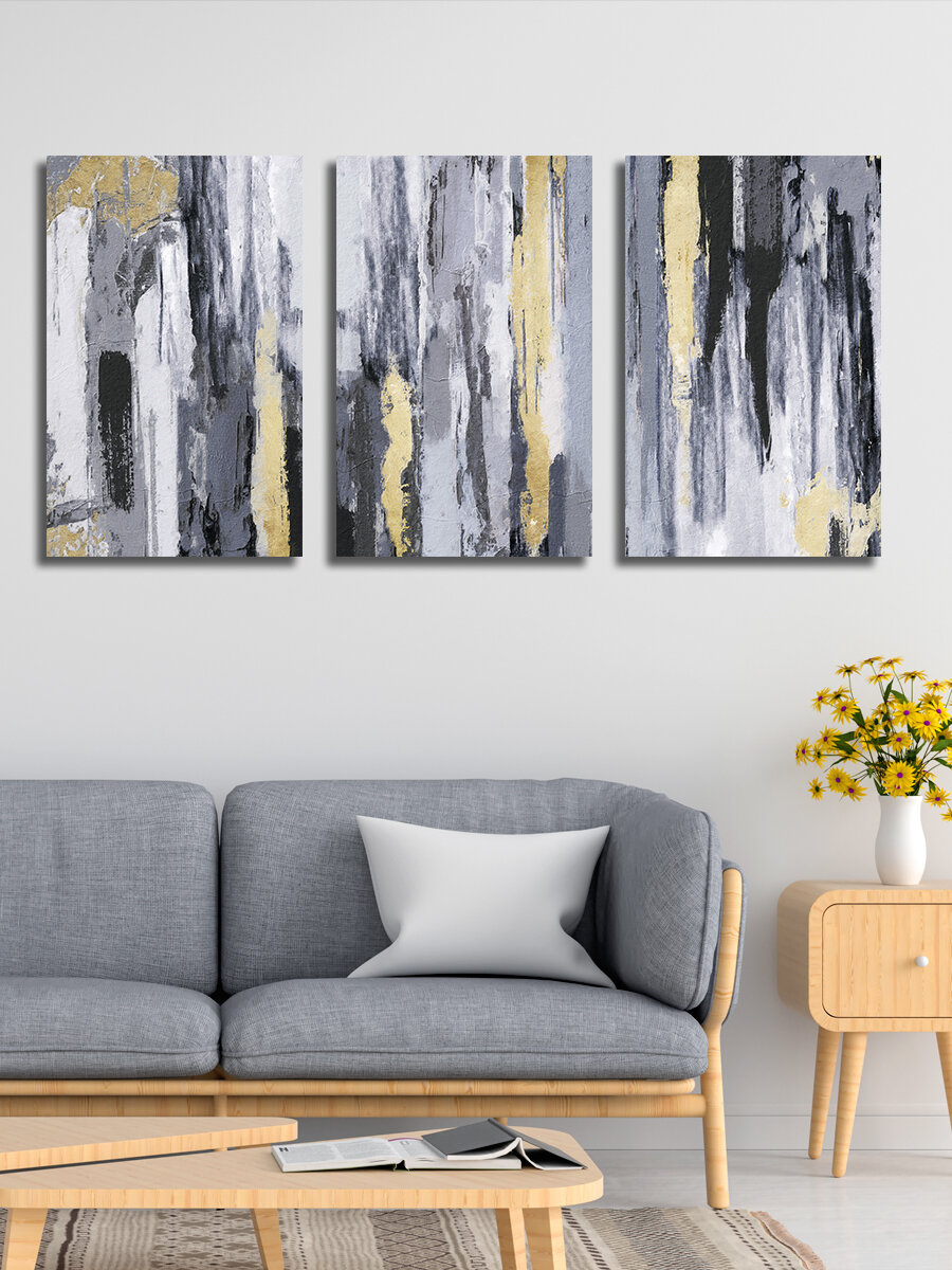 Картина на холсте LOFTime 3шт 35Х55 абстракция серо-золотая К-385-5535