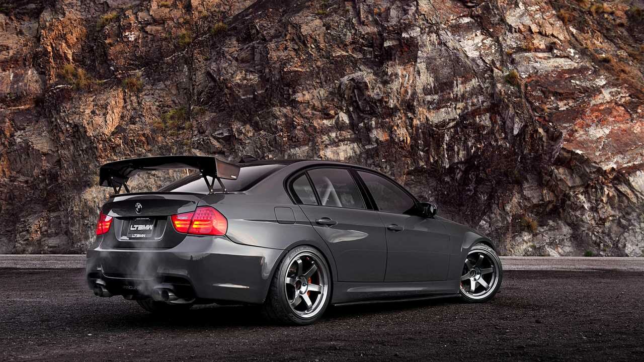 Картина на холсте 60x110 LinxOne "Black бмв e90 335i Bmw" интерьерная для дома / на стену / на кухню / с подрамником