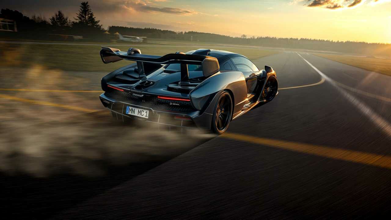 Картина на холсте 60x110 LinxOne "McLaren Senna P15 машина Вечер" интерьерная для дома / на стену / на кухню / с подрамником