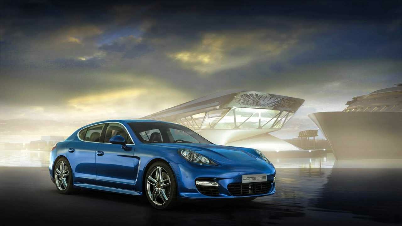 Картина на холсте 60x110 LinxOne "Porsche Panamera blue" интерьерная для дома / на стену / на кухню / с подрамником