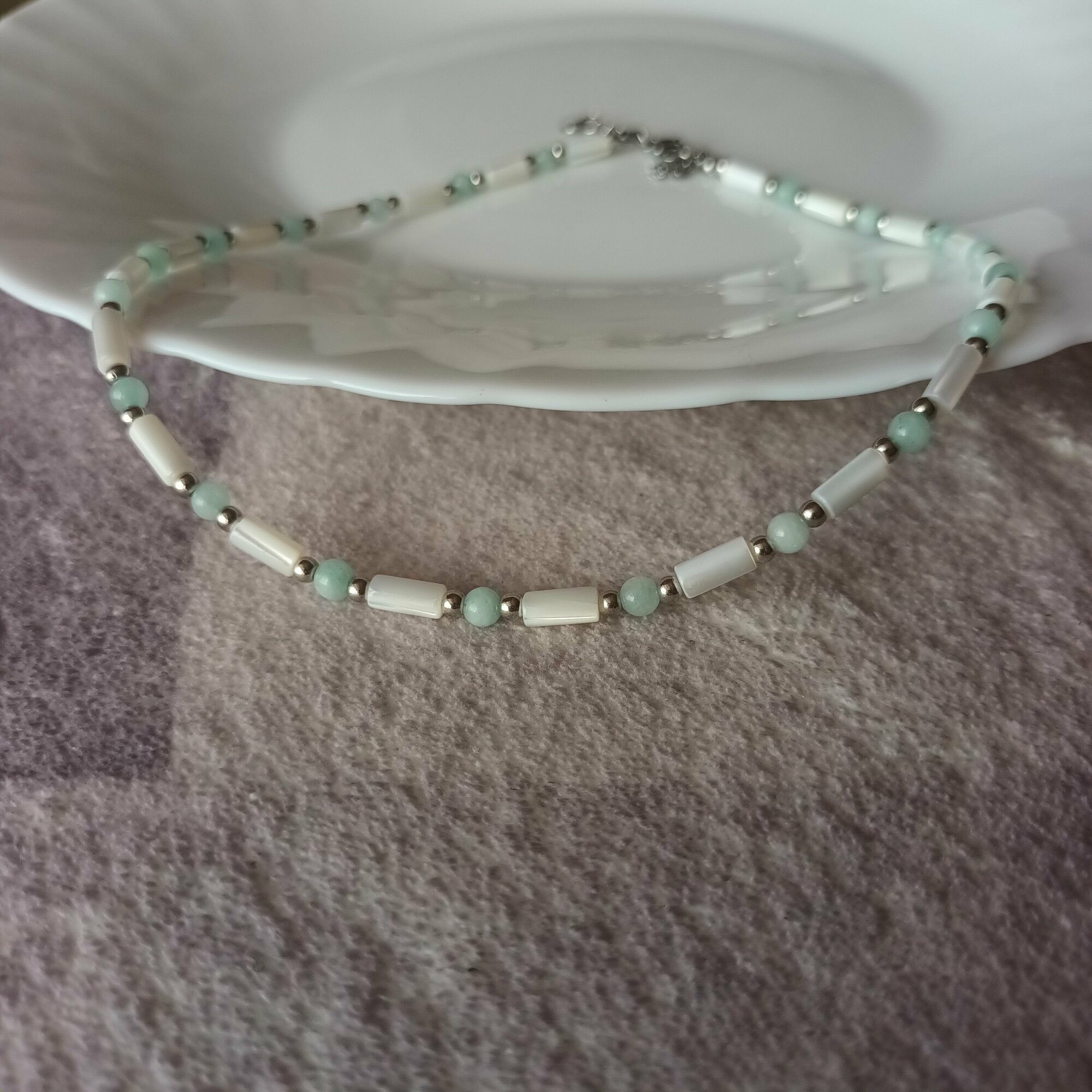 Колье, ракушка, перламутр, искусственный камень