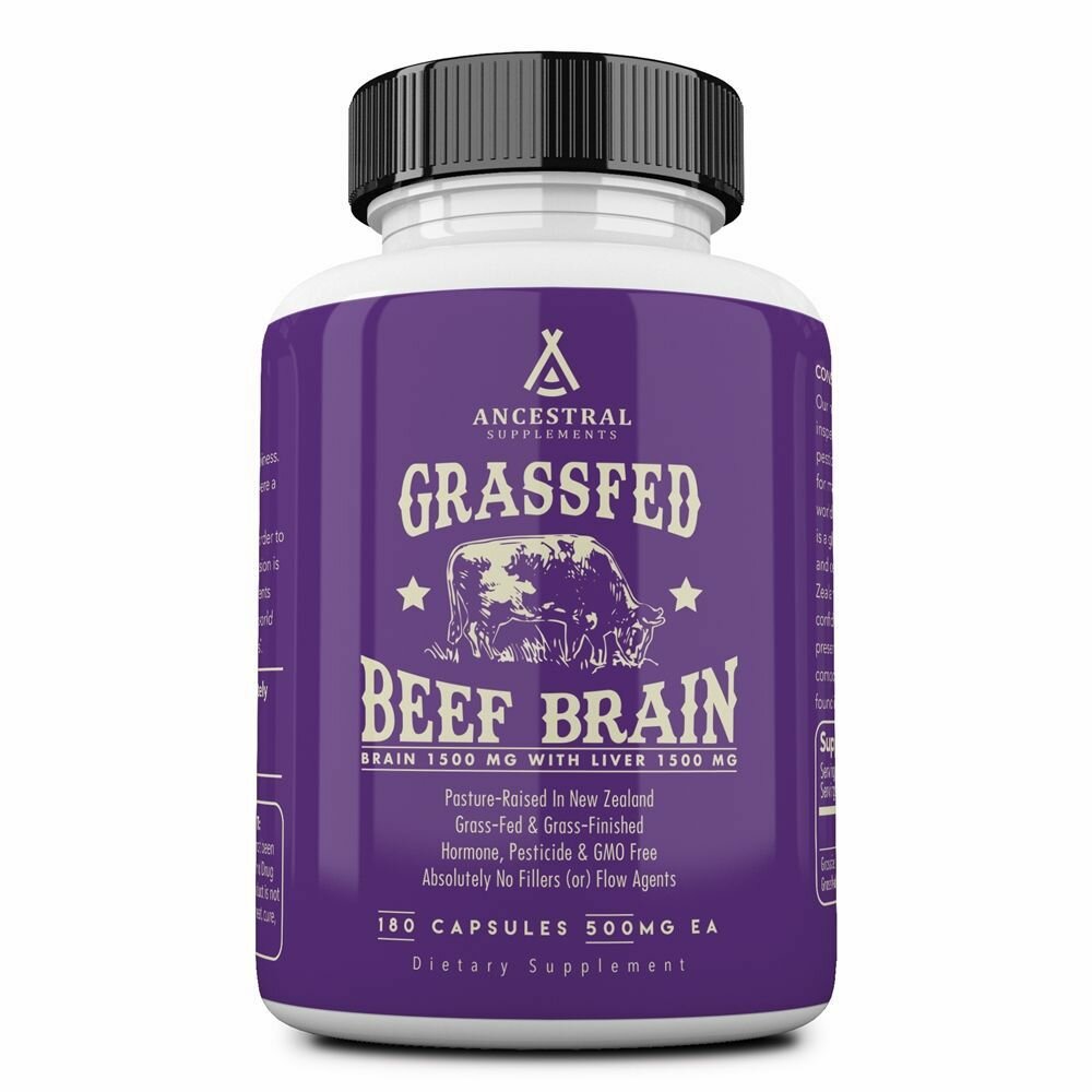 Ancestral Supplement, вытяжка из мозга говяжьего травяного откорма, Grass-fed Beef Brain, 180 капсул