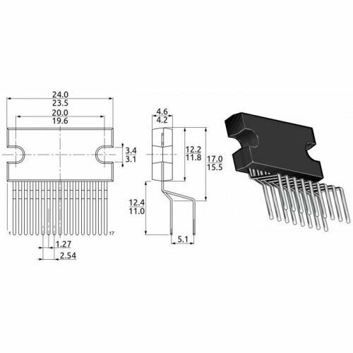 Микросхема TDA1556Q DBS17P 2x22W stereo BTL differential amplifier with speaker protection and dynamic distortion detector