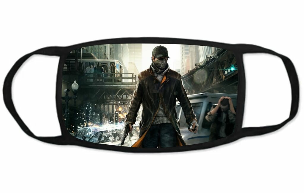 Маска защитная тканевая на лицо Watch Dogs, Сторожевые псы №5, Детская - 18 на 10 см