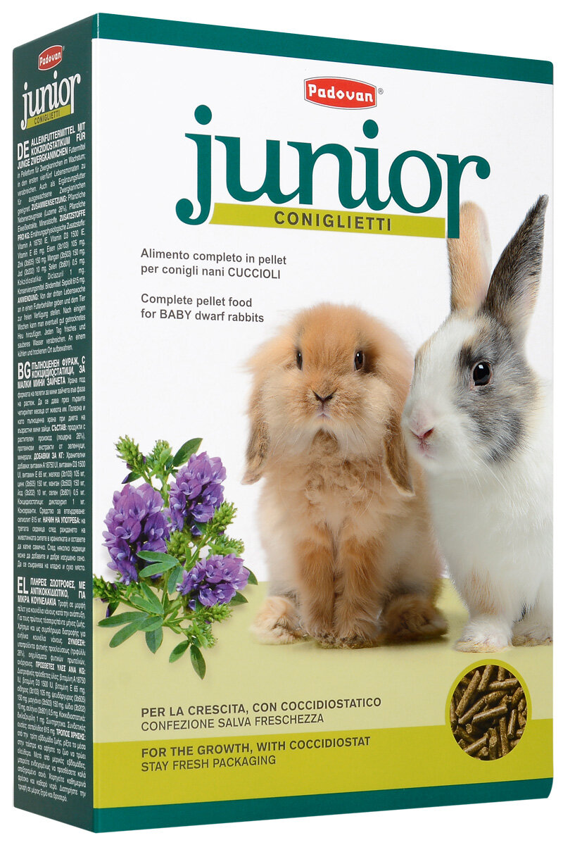 PADOVAN JUNIOR CONIGLIETTI корм для молодых декоративных и карликовых кроликов (850 гр х 2 шт)