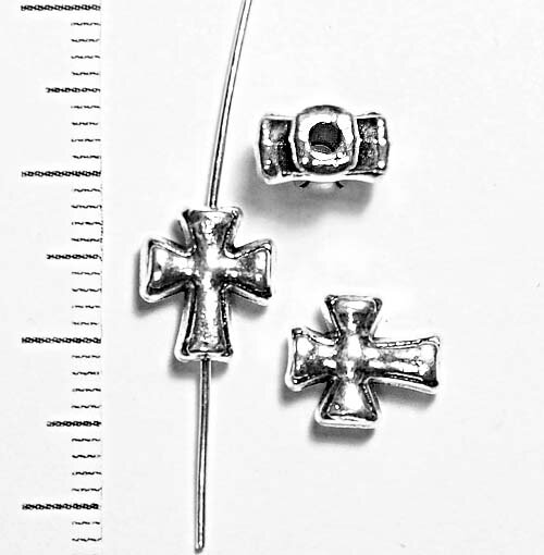 Металлическая бусина Крестик 0008384 серебряный цвет 9x8x4 мм, цена за 10 шт.