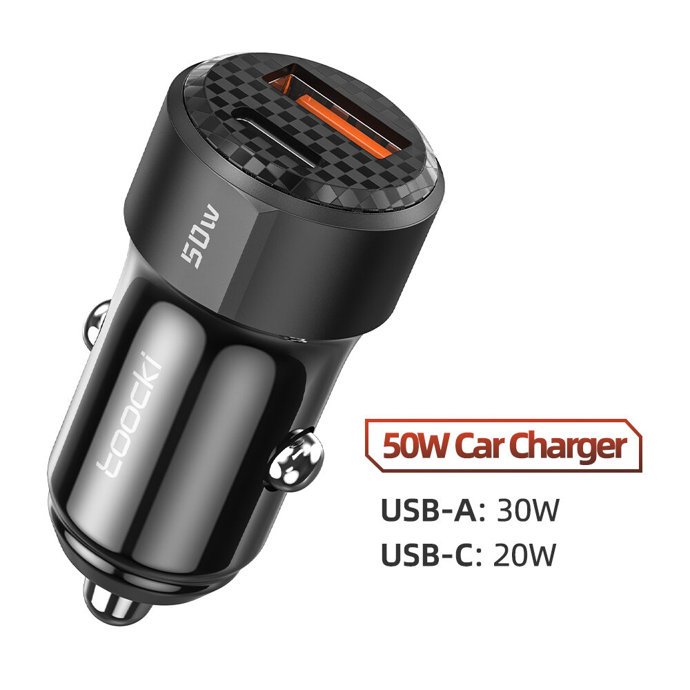 Автомобильное зарядное устройство Toocki, USB-C, USB-A, 50W