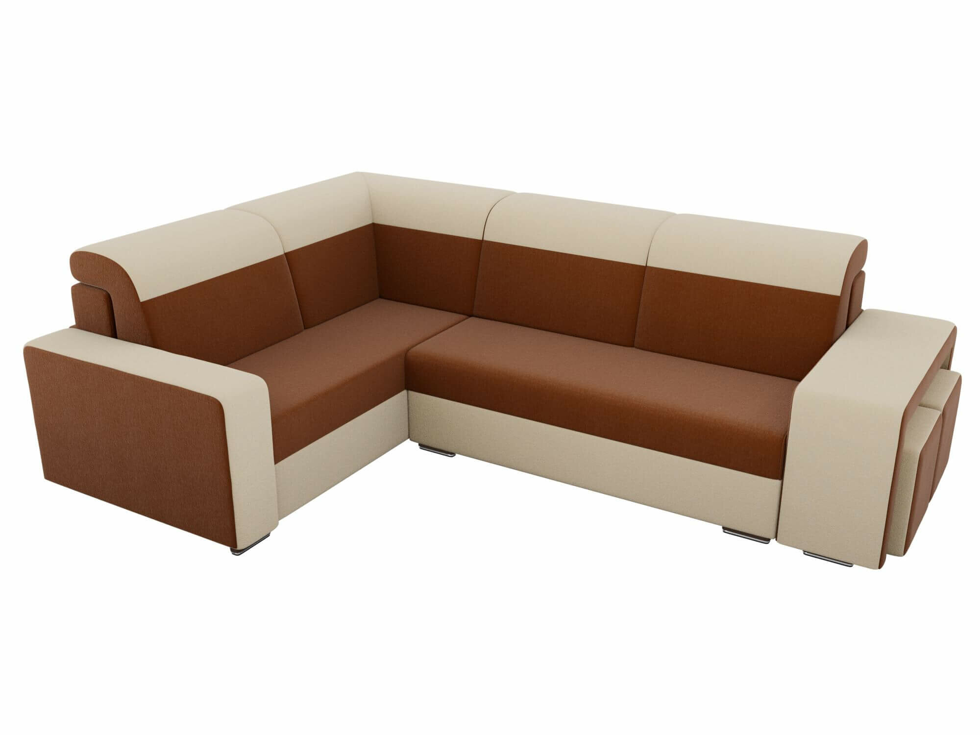 Artum Угловой диван Мустанг с двумя пуфами рогожка коричневый бежевый левый