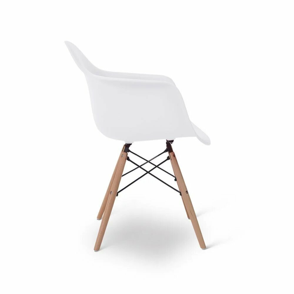 Стул-кресло Eames style STOOL MARKET белый, пластик, дерево, твердое сиденье, с подлокотниками — фото 1