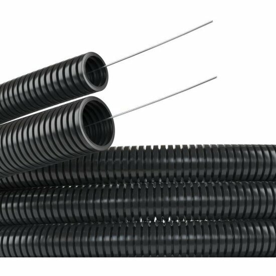 Труба гофрированная Dkc ПА 6 d12мм dвнутр.12.2мм dвнешн.15.8мм с протяжкой ПВ-2 черн. (уп.50м), PA611216F2