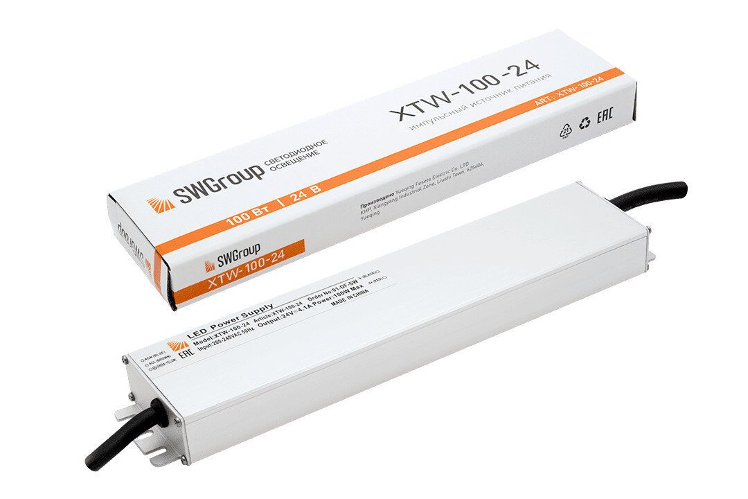 SWG Блок питания ультратонкий влагозащищенный, XTW-100-24, IP67, 100W, 24V