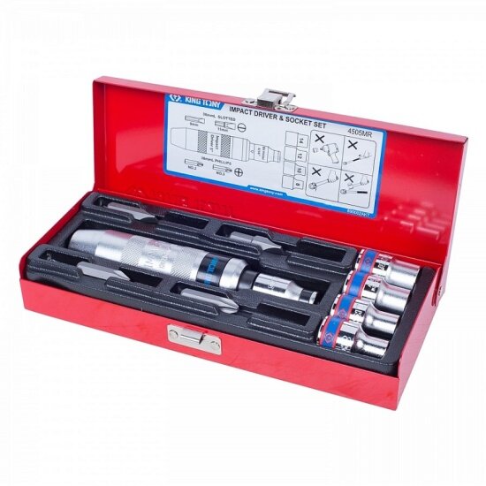 Отвертка ударная King Tony 4505MR, с принадлежностями, 5/16", 10 предметов