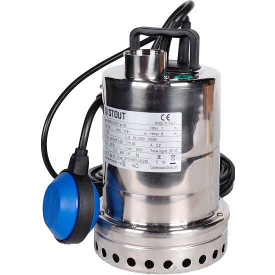 Насос дренажный Stout , с поплавком кабель 10 м, 230V, Q=150 л/мин, H=8 м SPD-0001-200250