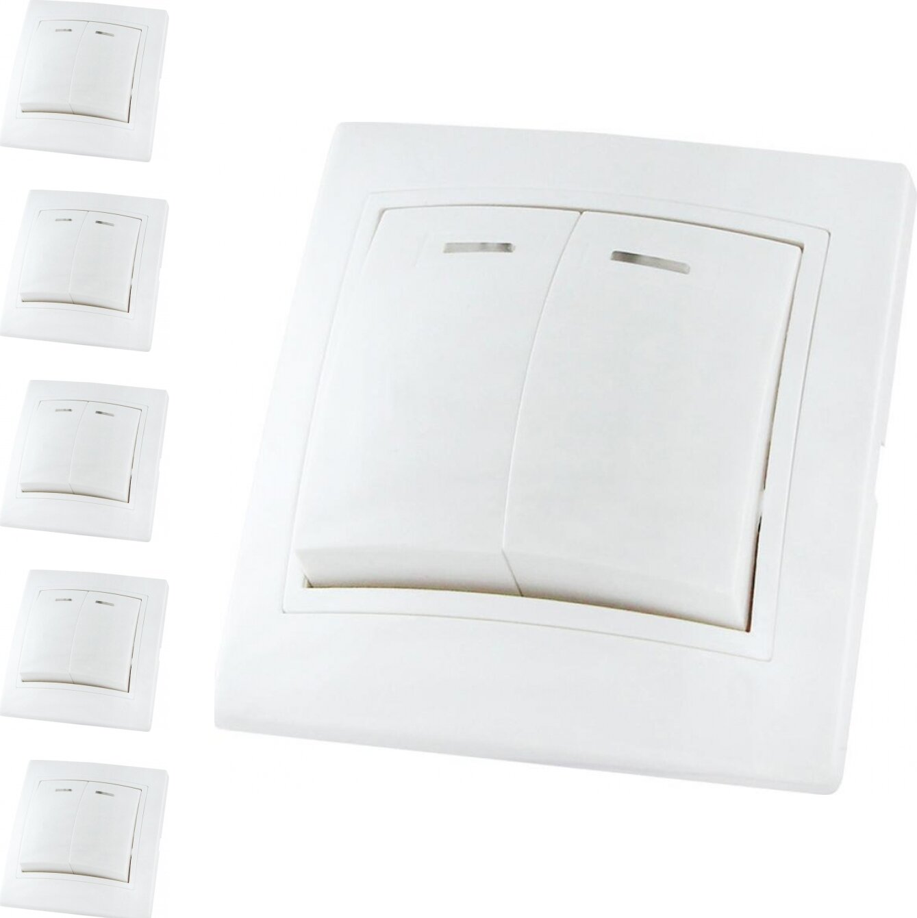 Выключатель TDM Electric Таймыр двухклавишный с подсветкой в сборе белый (комплект из 5 шт.)