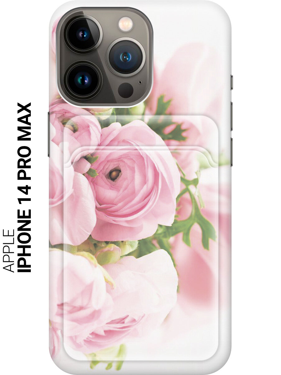 Силиконовый чехол на Apple iPhone 14 Pro Max / Эпл Айфон 14 Про Макс с рисунком "Розовые розы" с карманом