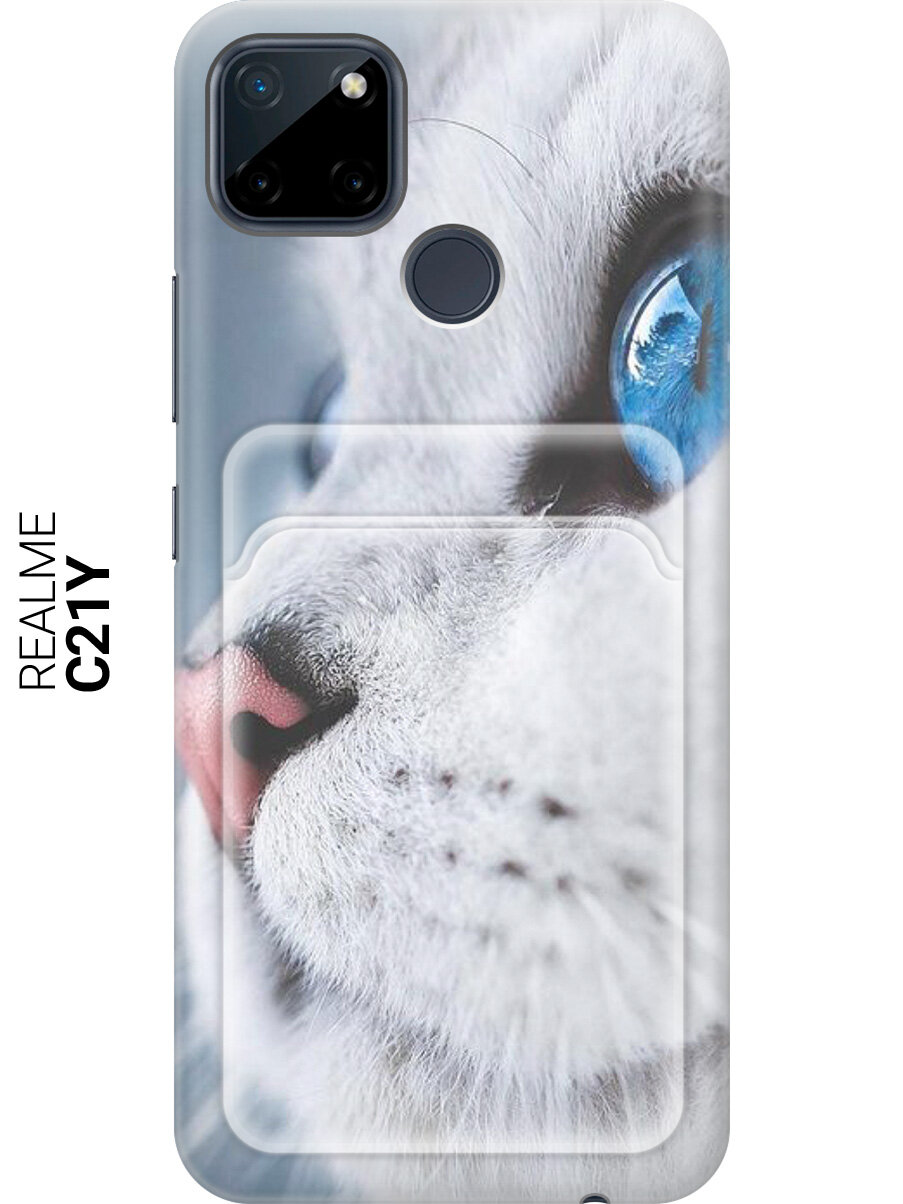 Чехол с карманом для карт на Realme C21Y / Рилми С21у с принтом "Кошачий взгляд"