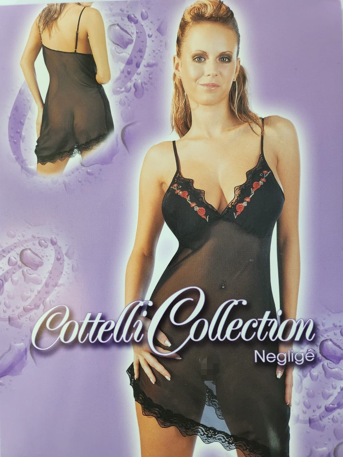 Пеньюар полупрозрачный Cottelli Collection с цветочной отделкой, черный, S