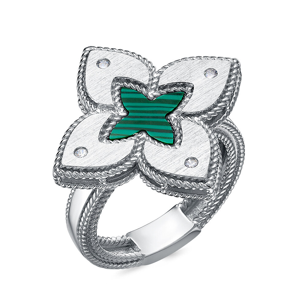 Кольцо, серебро, 925 проба, малахит