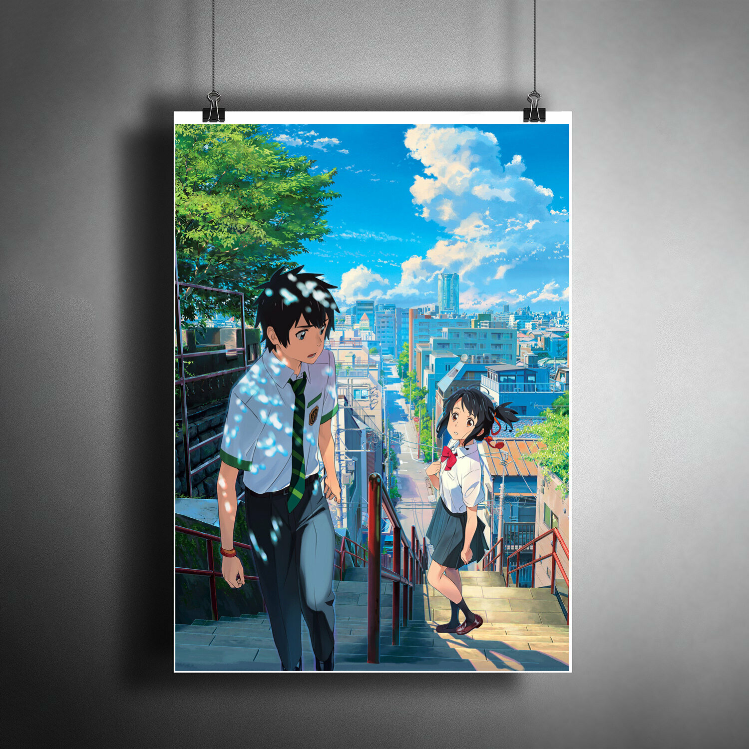 Постер плакат для интерьера "Аниме, манга, мультфильм: Твоё имя. Your Name. Таки и Мицуха" / Декор дома, офиса, комнаты, квартиры A3 (297 x 420 мм)