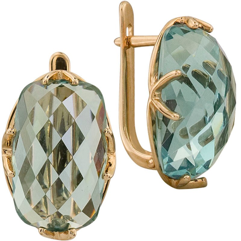 Серьги, красное золото, 585 проба, аквамарин