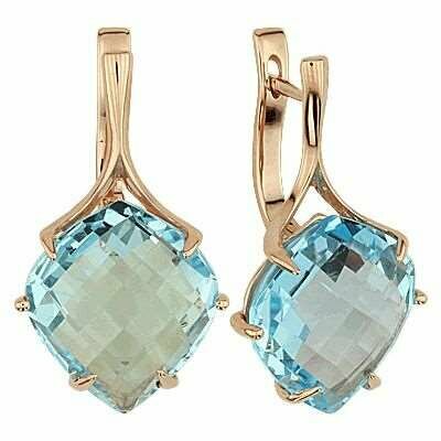 Серьги, красное золото, 585 проба, топаз