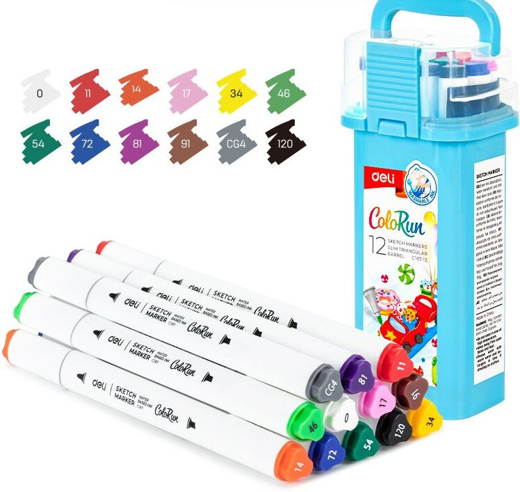 Набор маркеров для скетчинга Deli EC187-12 ColoRun 11мм 150мм трехгр. двойной пиш. наконечник 1-5мм