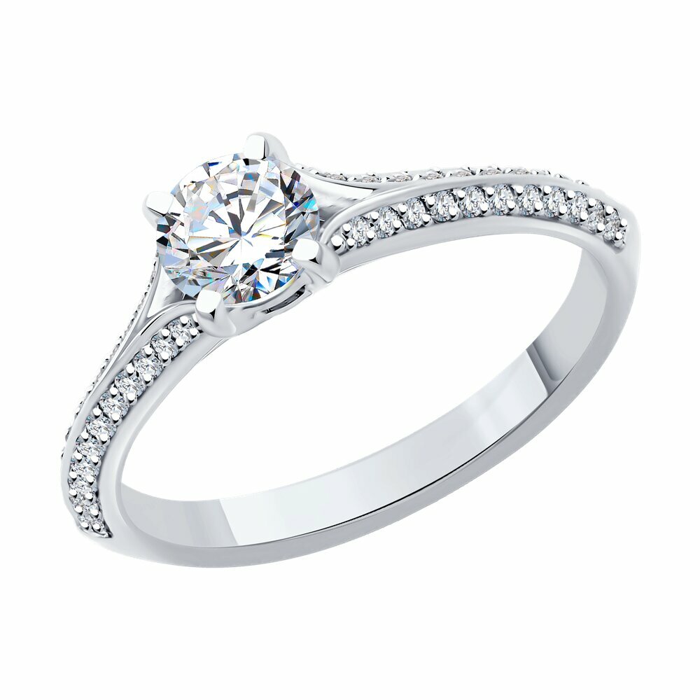 Кольцо помолвочное, белое золото, 585 проба, бриллиант выращенный