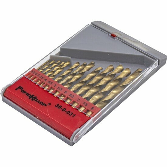 Ремоколор Набор сверл по металлу 2,0-8,0 мм, заточка 118о, HSS TIN, 13 предметов, пластиковый бокс, (уп.)