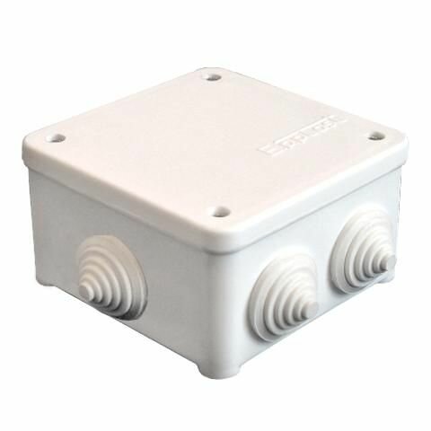 Распределительная коробка Электропромпласт белая, 85х85х45 мм, У130, IP54, 7 выходов, 3 гермоввода, крышка на винтах
