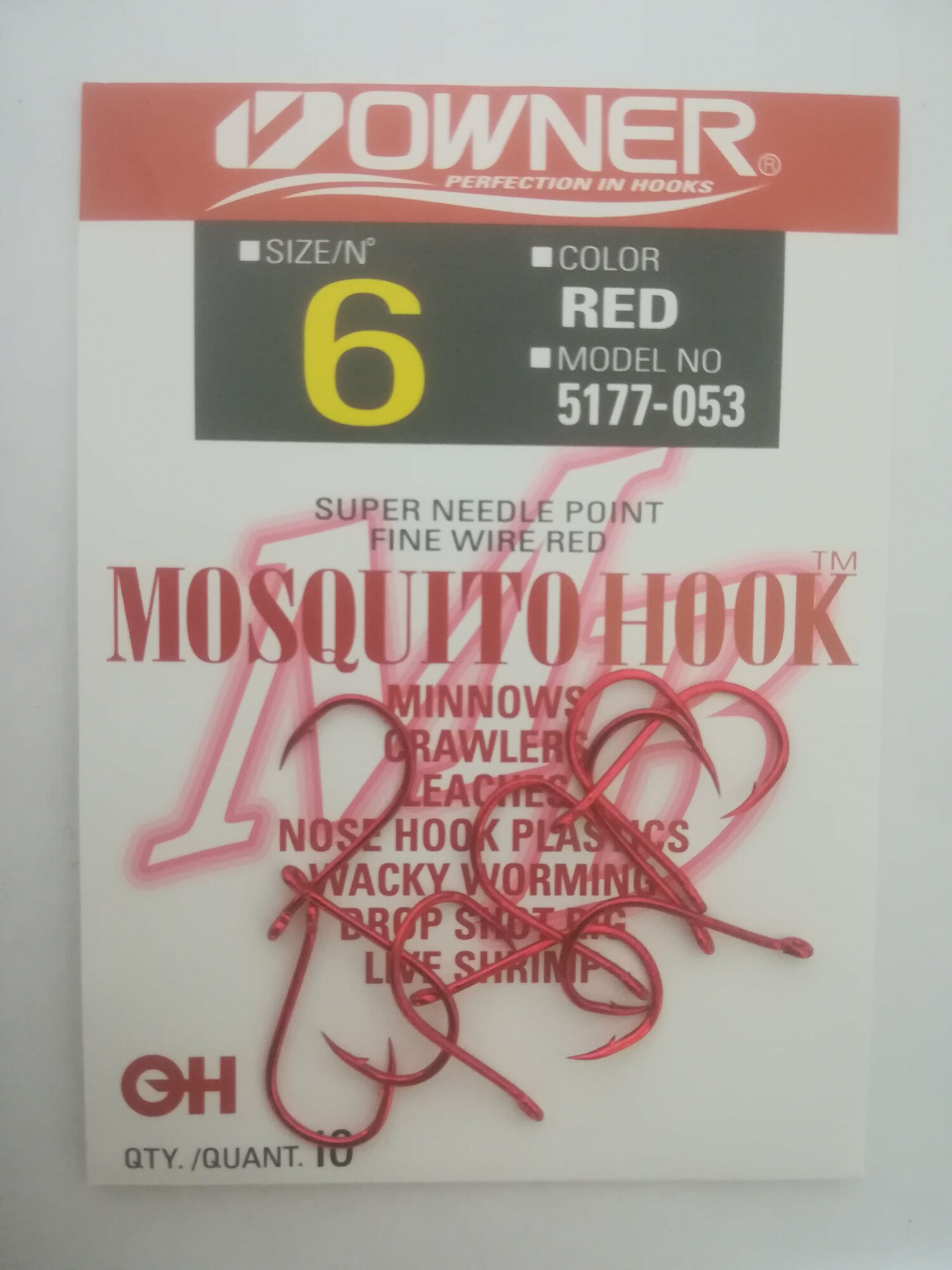 Крючок OWNER mosquito hook RED 5177 №6