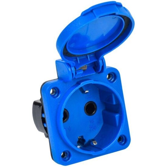 Розетка Iek панельная MAGNUM 2P+PE 16А IP54 РП12-3 с защ. крышкой с заземл. син, PSN71-016-3-2-54-K07