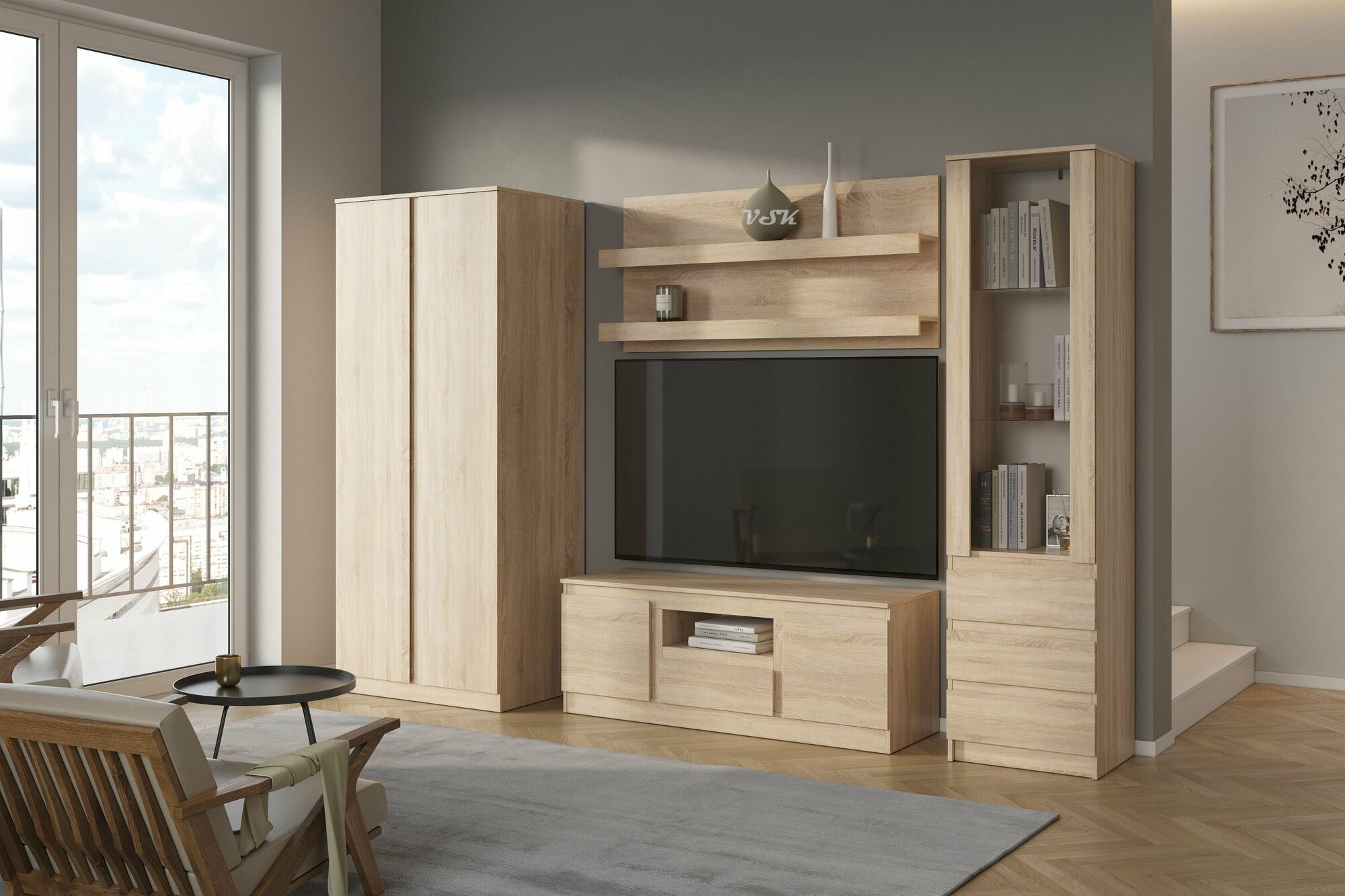 Стенка для гостиной, модульная STERN, Дуб Сонома, (ШхВхГ) 268х200х58 см