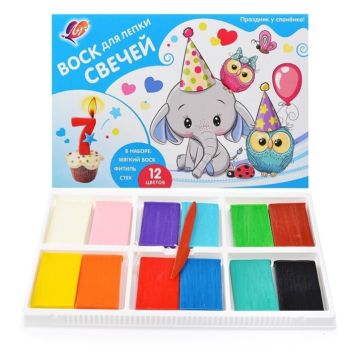 Набор для изготовления свечей Луч с воском "Праздник у слоненка" 12 цветов (30С 1911-08)