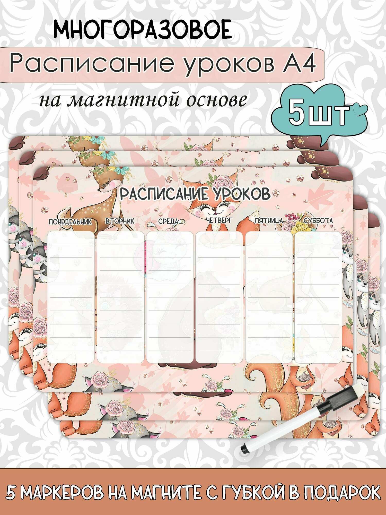 Расписание настенное уроков на магнитной основе 5 шт