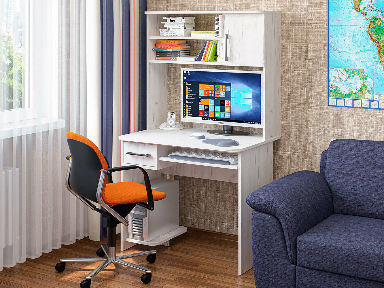 Стол компьютерный "МК Пирамида" СК-15 с 1 ящиком и выдвижной полкой под клавиатуру, цвет крафт светлый, 156х90х60 см