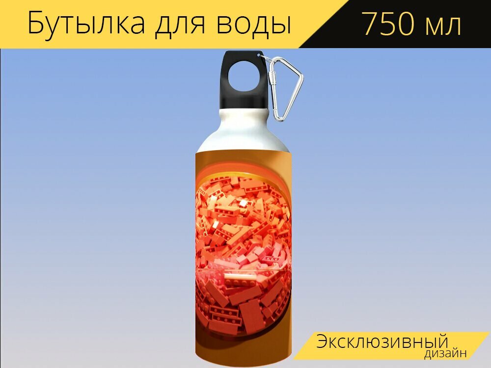 Бутылка фляга для воды "Конструктор лего, лего кирпичи, игрушка" 750 мл. с карабином и принтом