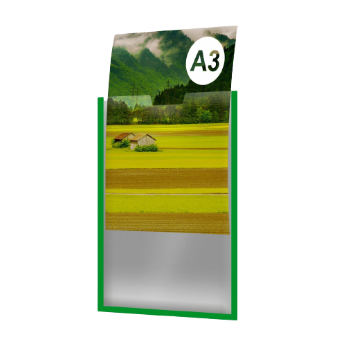 Карман настенный / карман для стенда с зелёным кантом / А3 / 3 шт