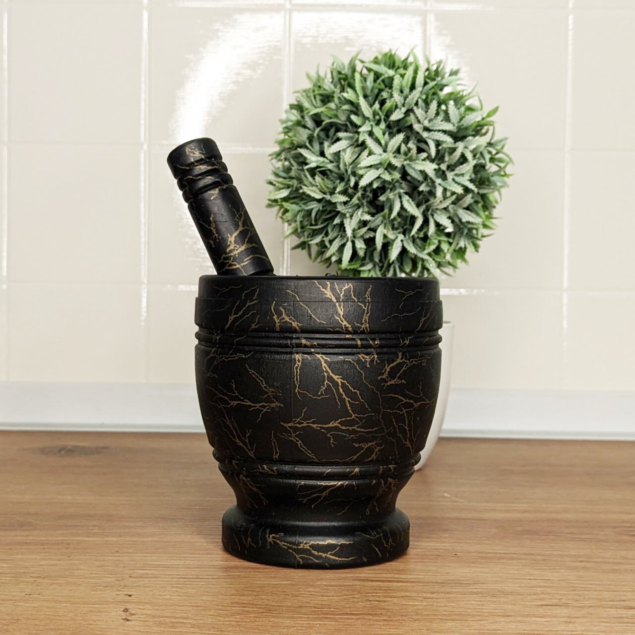 Ступка с пестиком Fresco, пластик, 12х9x9см, темный мрамор