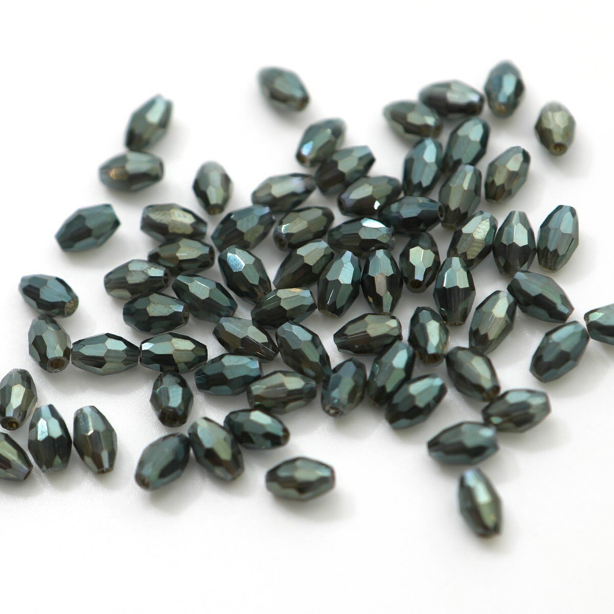 Бусины стеклянные овальные 90 шт, граненые 6х4 мм, цвет серо-зеленый перламутровый