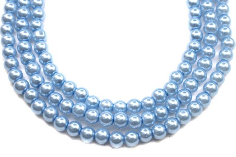 Жемчуг искусственный 6мм, отверстие 0,8мм, цвет голубой, 513-010, 1 нить (около36 см)