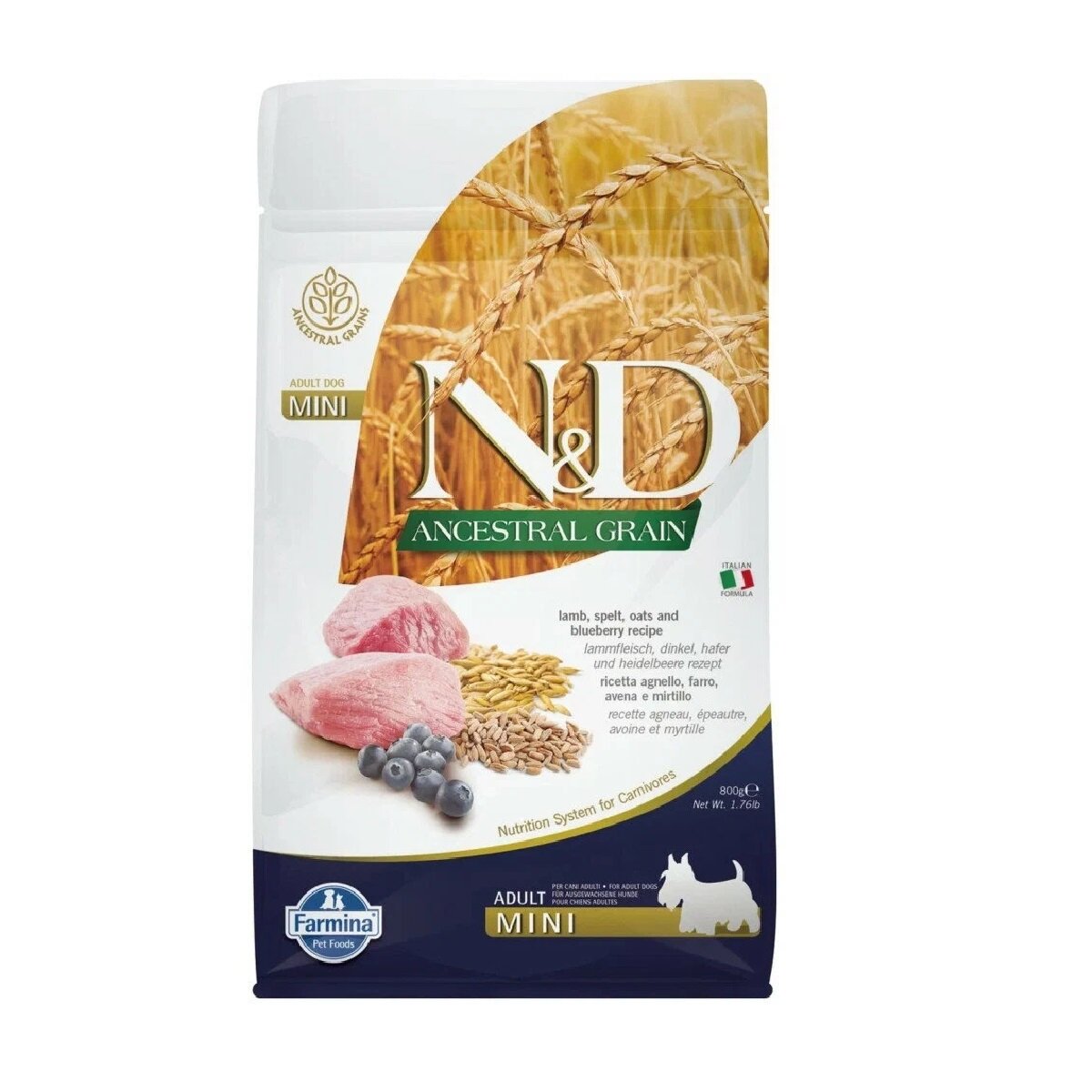 Сухой корм FARMINA ND ANCESTRAL GRAIN DOG Lamb Blueberry Adult MINI для взрослых собак мелких пород с ягнёнком 800г