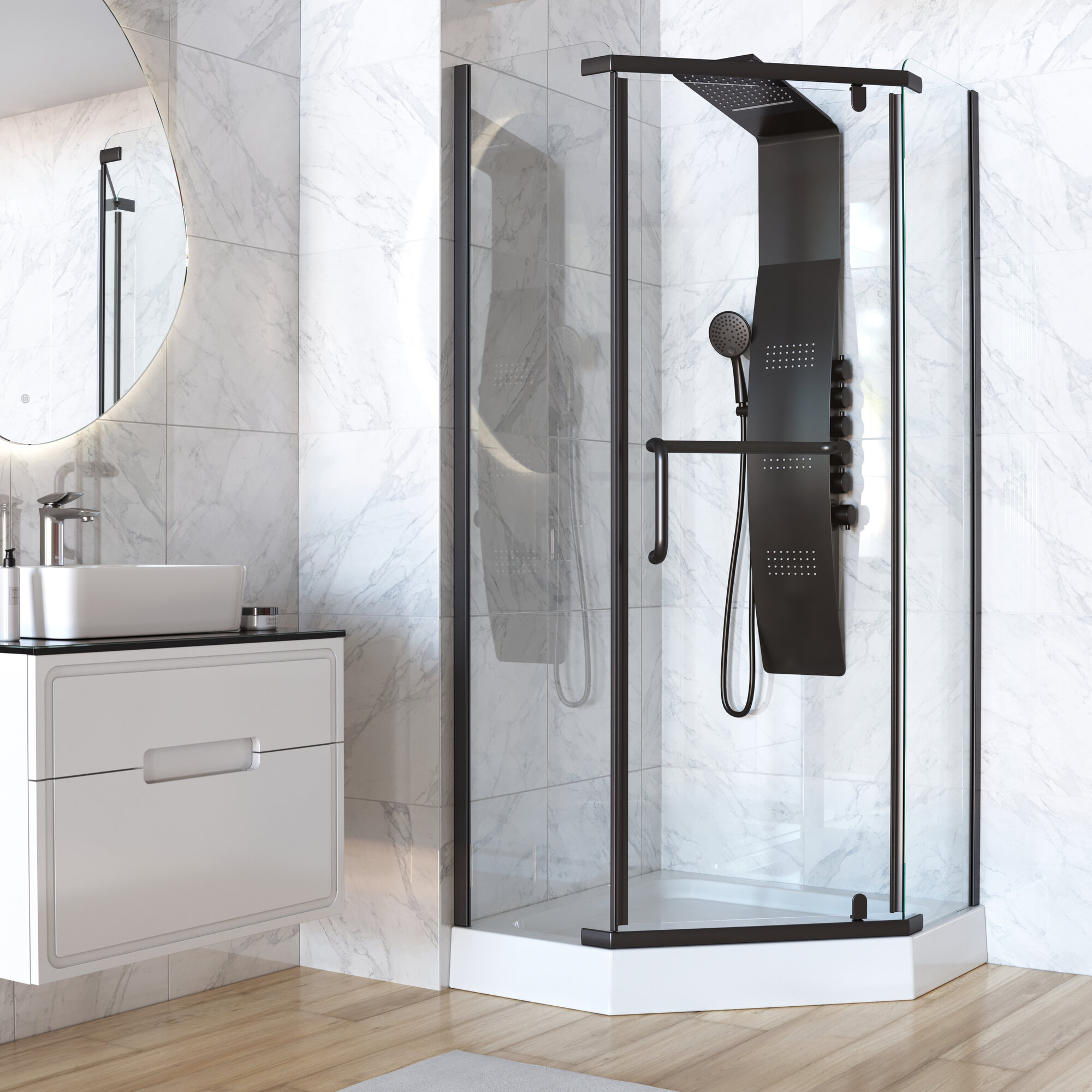 Душевой уголок Taliente 90x90 см TA-09093-1CB стекло прозрачное, профиль матовый черный, без поддона
